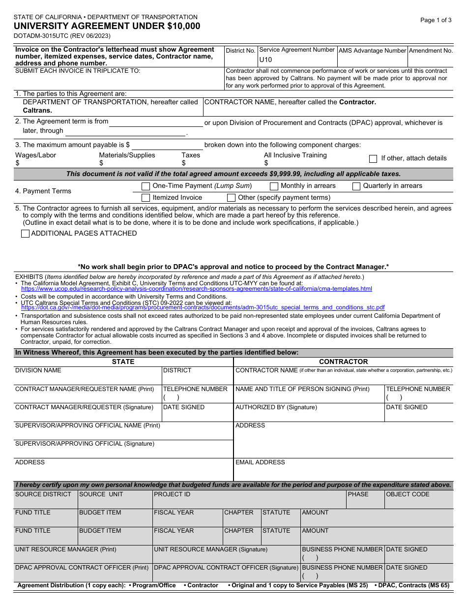 Form DOT ADM-3015UTC - Fill Out, Sign Online and Download Fillable PDF ...