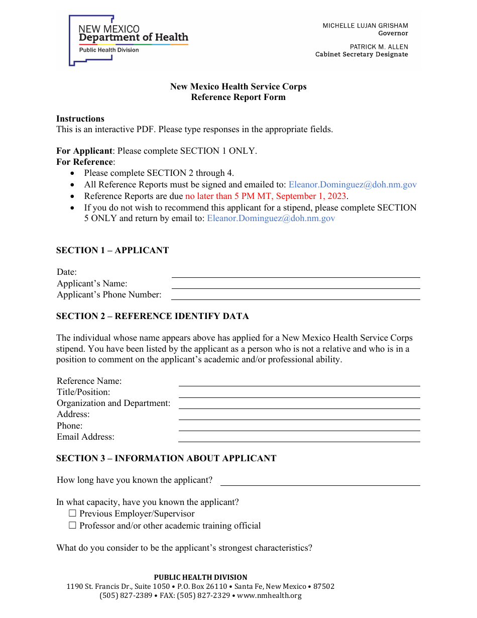 2023 New Mexico Reference Report Form - Fill Out, Sign Online and Download PDF | Templateroller