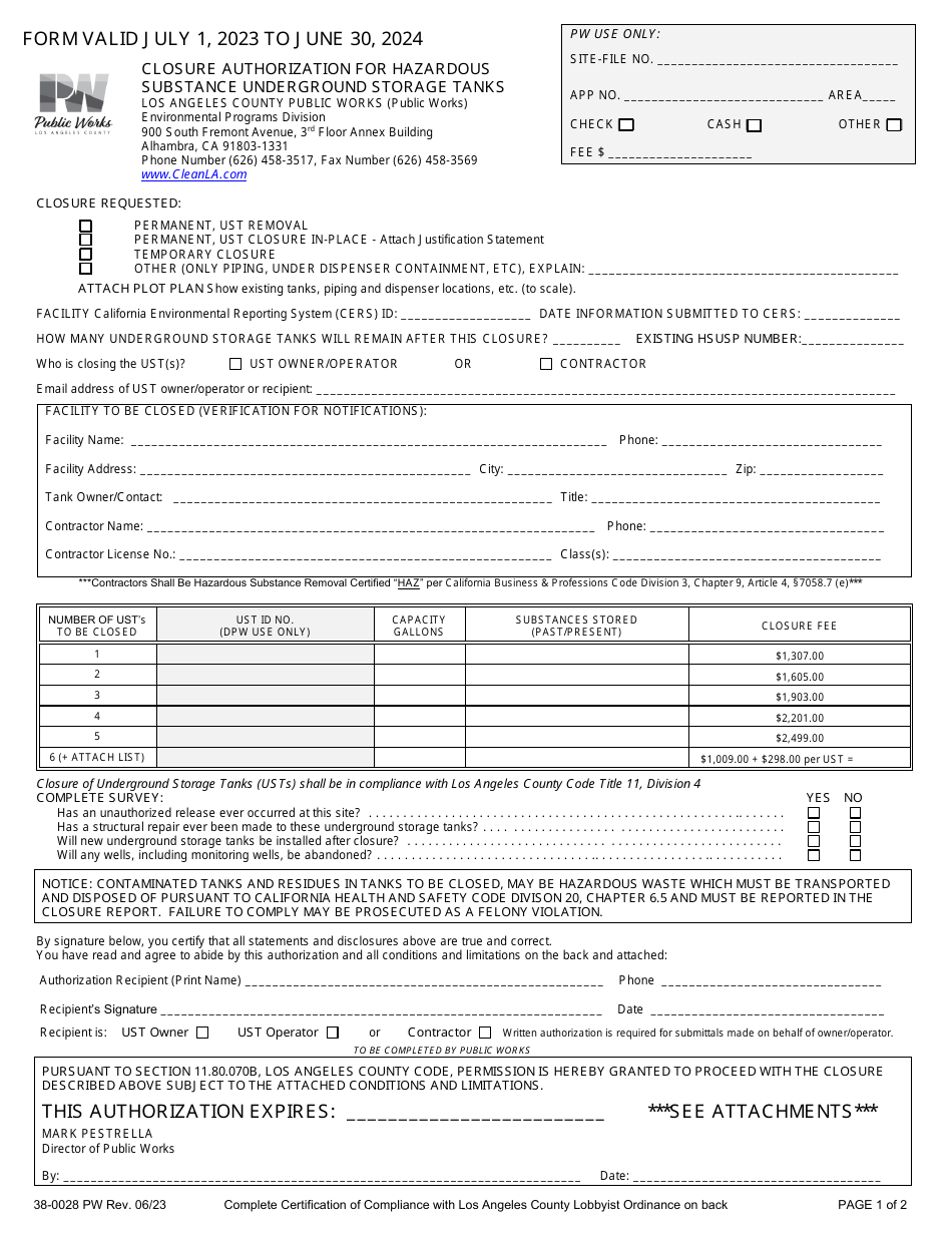 Form 38-0028 - 2024 - Fill Out, Sign Online and Download Fillable PDF, County of Los Angeles ...