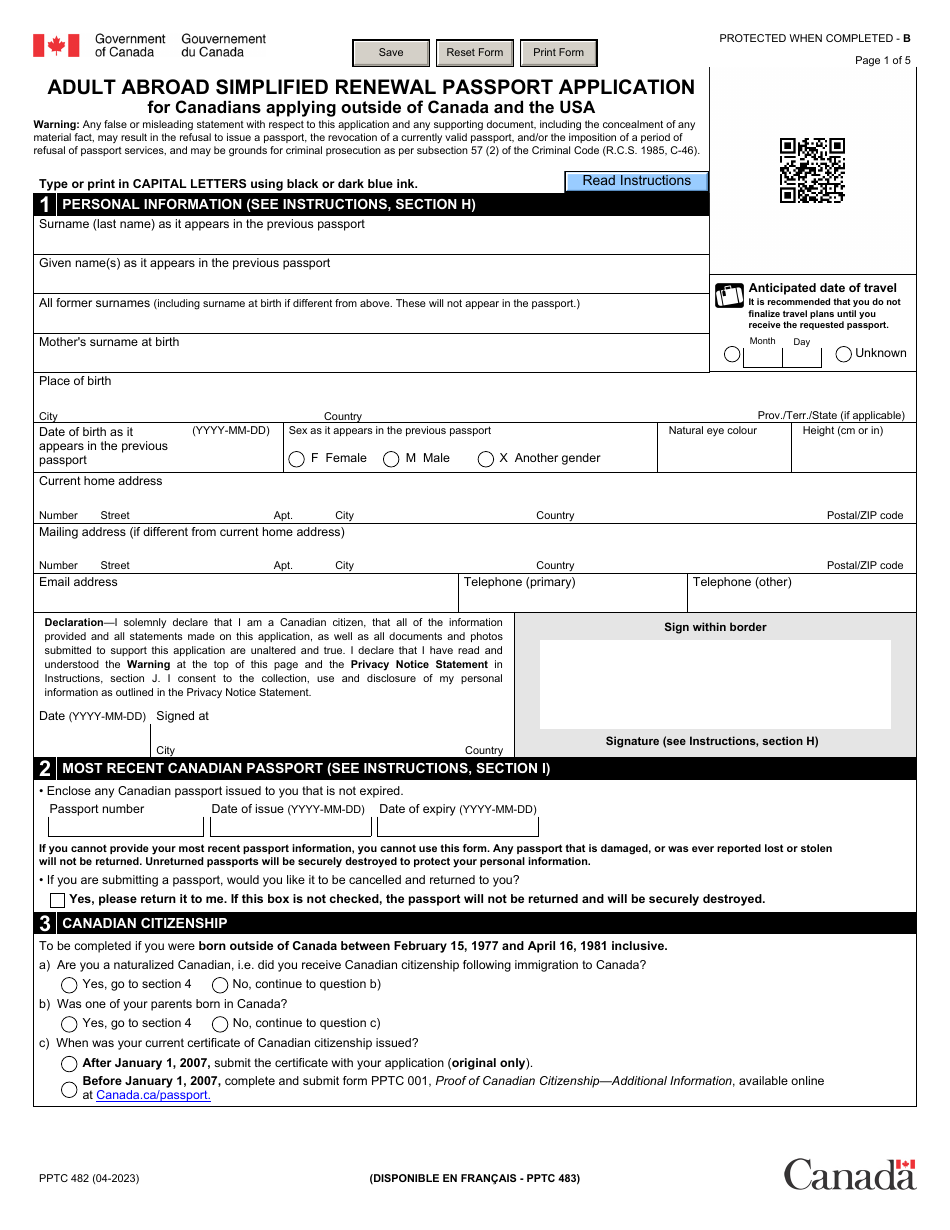 Form PPTC482 Download Fillable PDF or Fill Online Adult Abroad ...