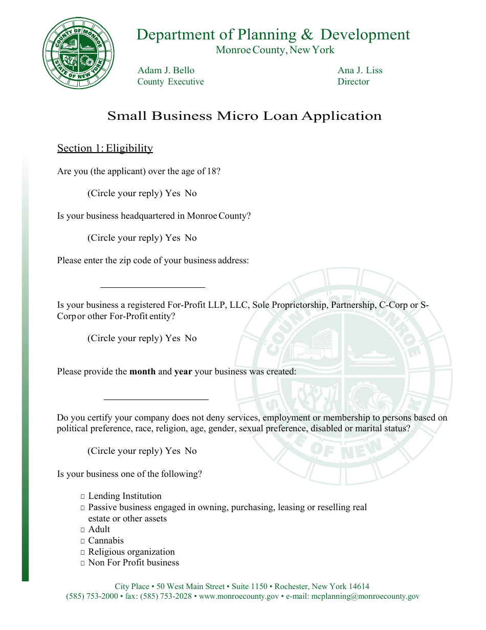 Monroe County, New York Small Business Micro Loan Application - Fill ...