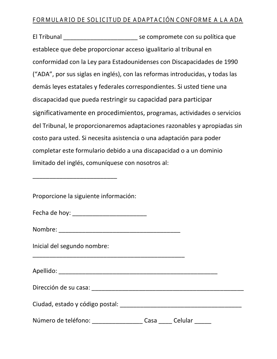 New Mexico Formulario De Solicitud De Adaptacion Conforme a La Ada ...