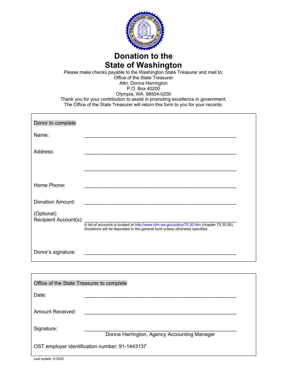Washington Donation to the State of Washington - Fill Out, Sign Online ...