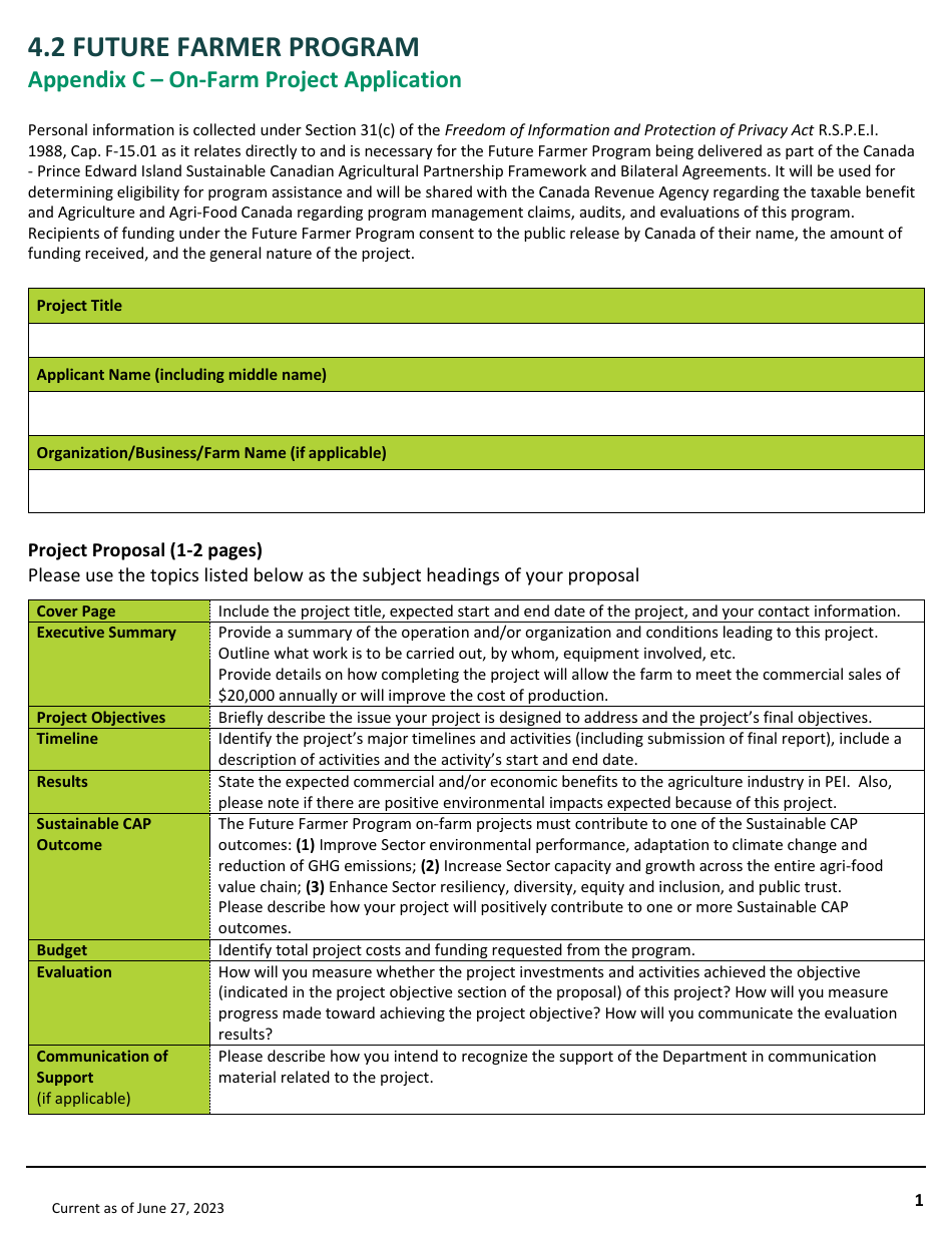 Prince Edward Island Canada On-Farm Project Application - Future Farmer ...