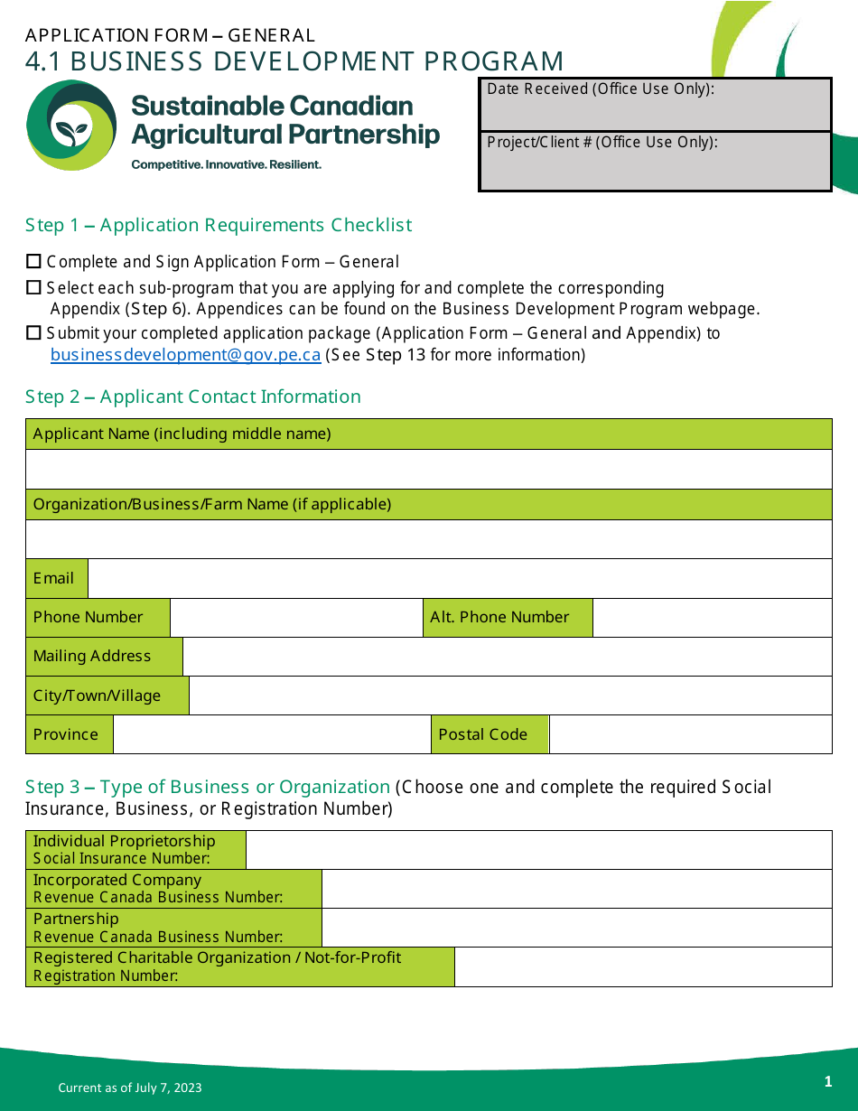 Prince Edward Island Canada Application Form - Business Development Program - Fill Out, Sign ...