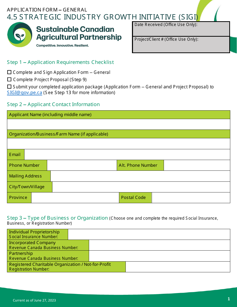 Prince Edward Island Canada Application Form - Strategic Industry ...
