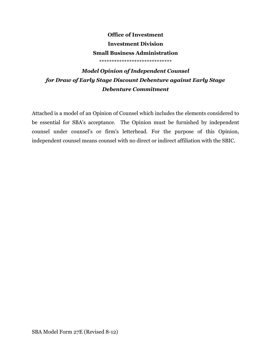 SBA Form 27E - Fill Out, Sign Online and Download Fillable PDF ...