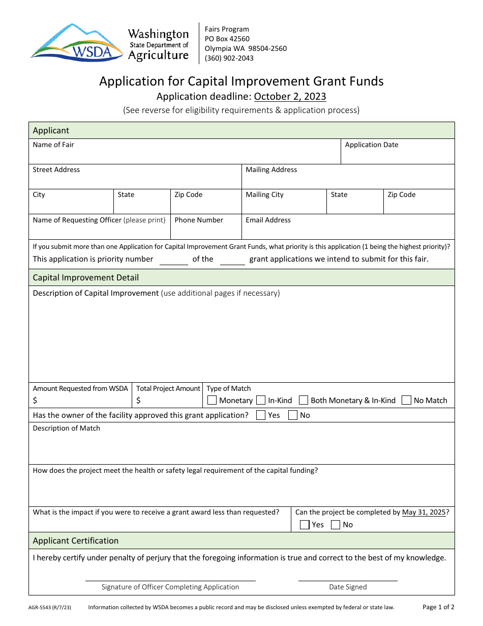 Form AGR-5543 Download Fillable PDF or Fill Online Application for ...
