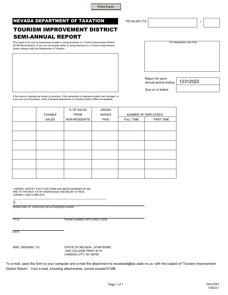 Form DIS-F001 - Fill Out, Sign Online and Download Fillable PDF, Nevada ...