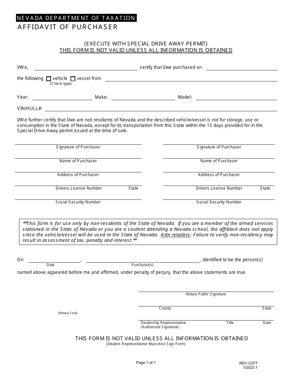 Form REV-C077 - Fill Out, Sign Online and Download Fillable PDF, Nevada ...