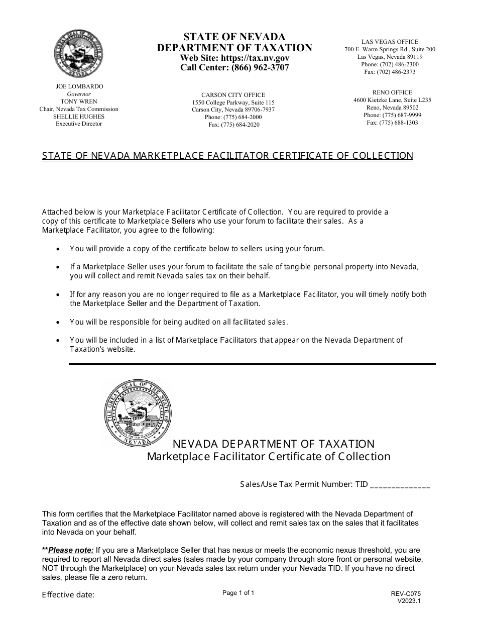 Form REV-C075 - Fill Out, Sign Online and Download Fillable PDF, Nevada ...