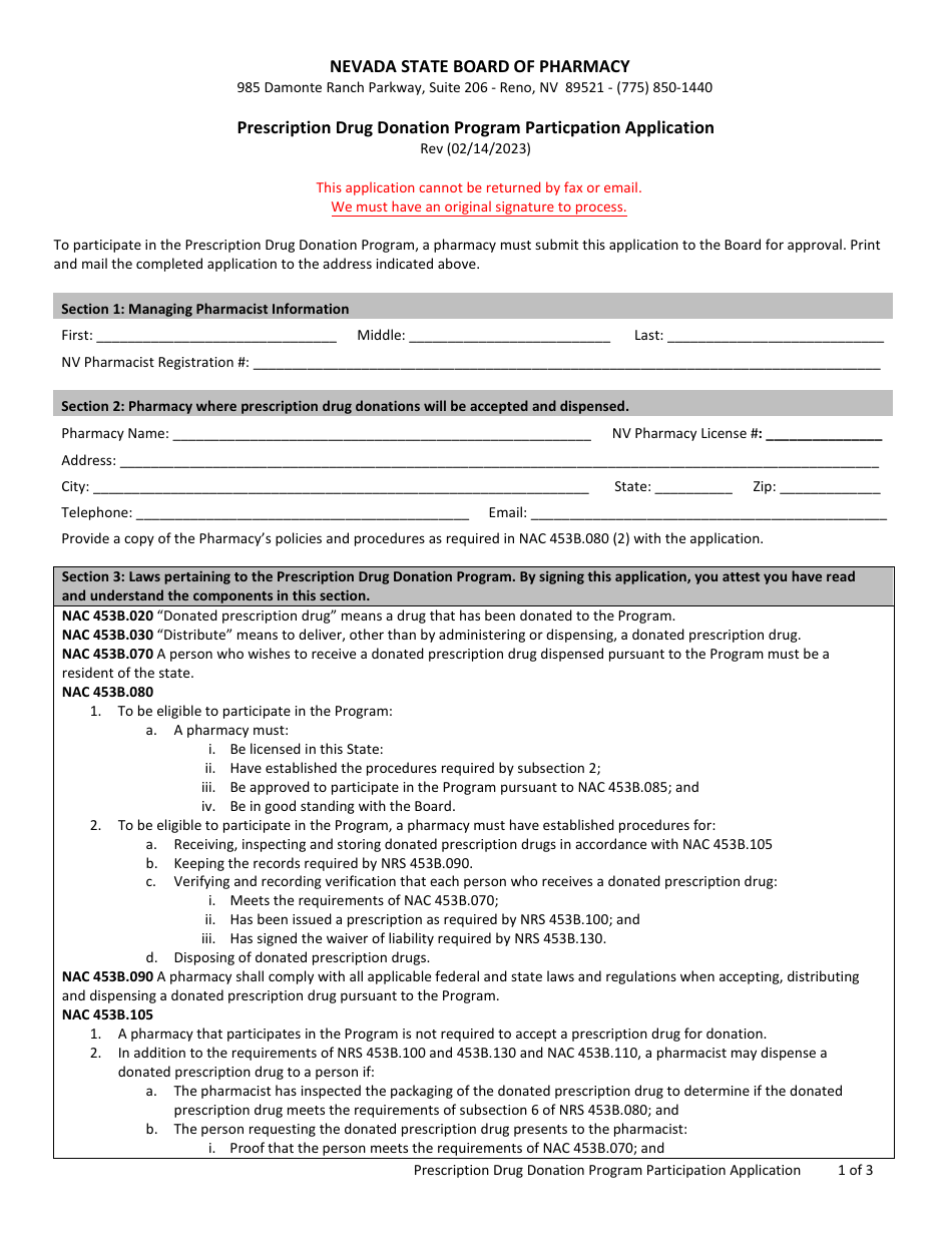 Nevada Prescription Drug Donation Program Particpation Application ...