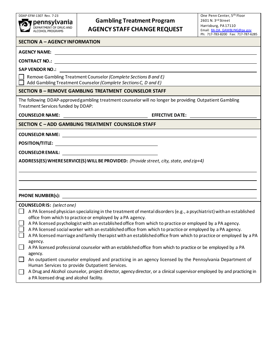 Form DDAP-EFM-1307 Download Fillable PDF or Fill Online Agency Staff ...