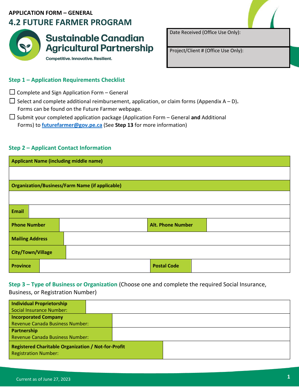 Prince Edward Island Canada Application Form - Future Farmer Program ...