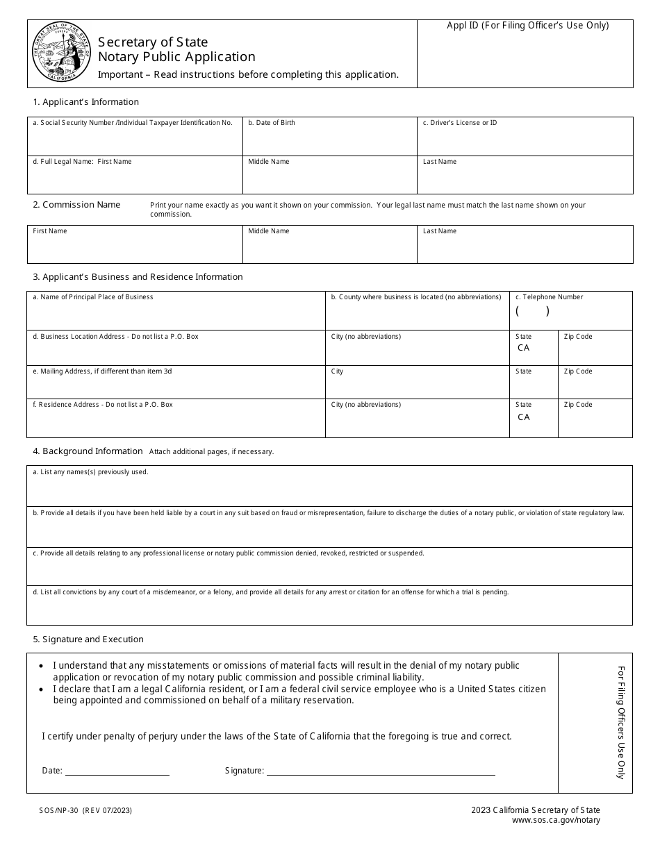Form SOS/NP-30 Download Fillable PDF or Fill Online Notary Public ...