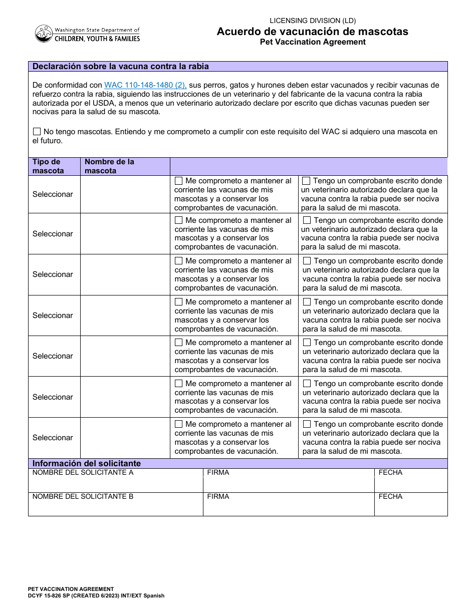 DCYF Formulario 15-826 - Fill Out, Sign Online and Download Printable PDF, Washington (Spanish ...