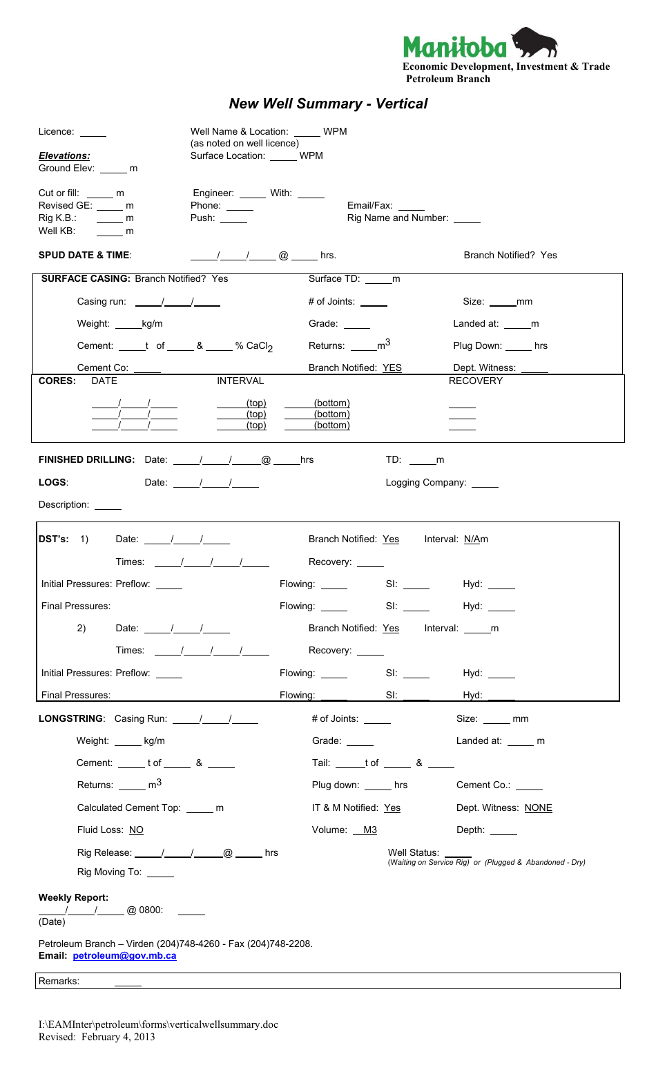 Manitoba Canada New Well Summary - Vertical - Fill Out, Sign Online and ...
