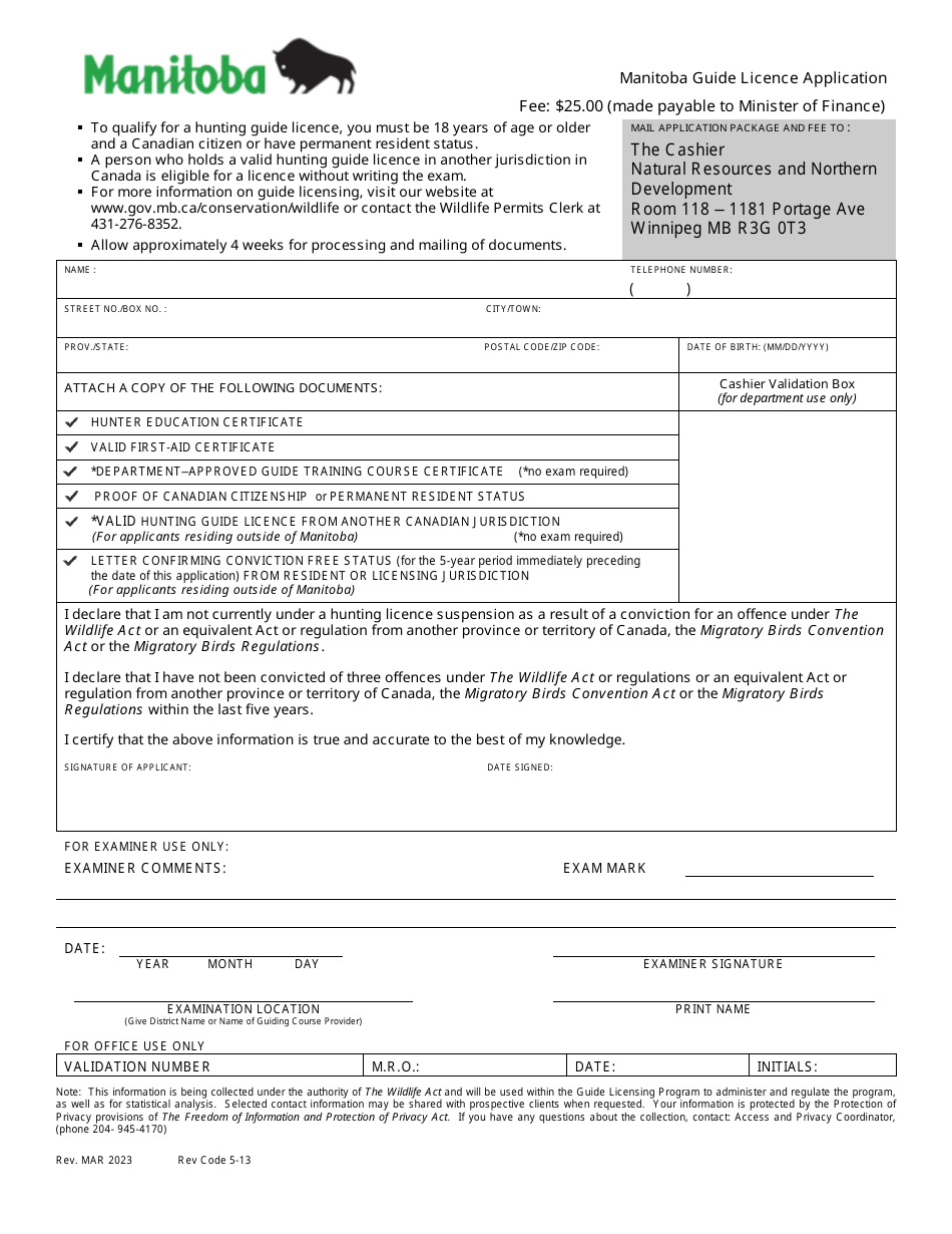 Manitoba Canada Manitoba Guide Licence Application - Fill Out, Sign ...