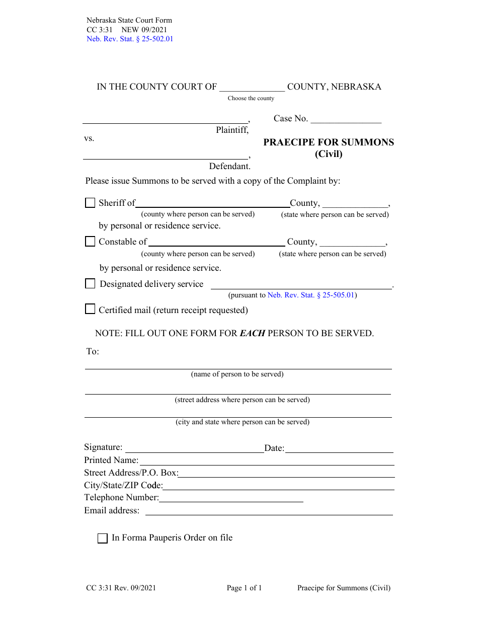 Form CC3:31 - Fill Out, Sign Online and Download Fillable PDF, Nebraska ...