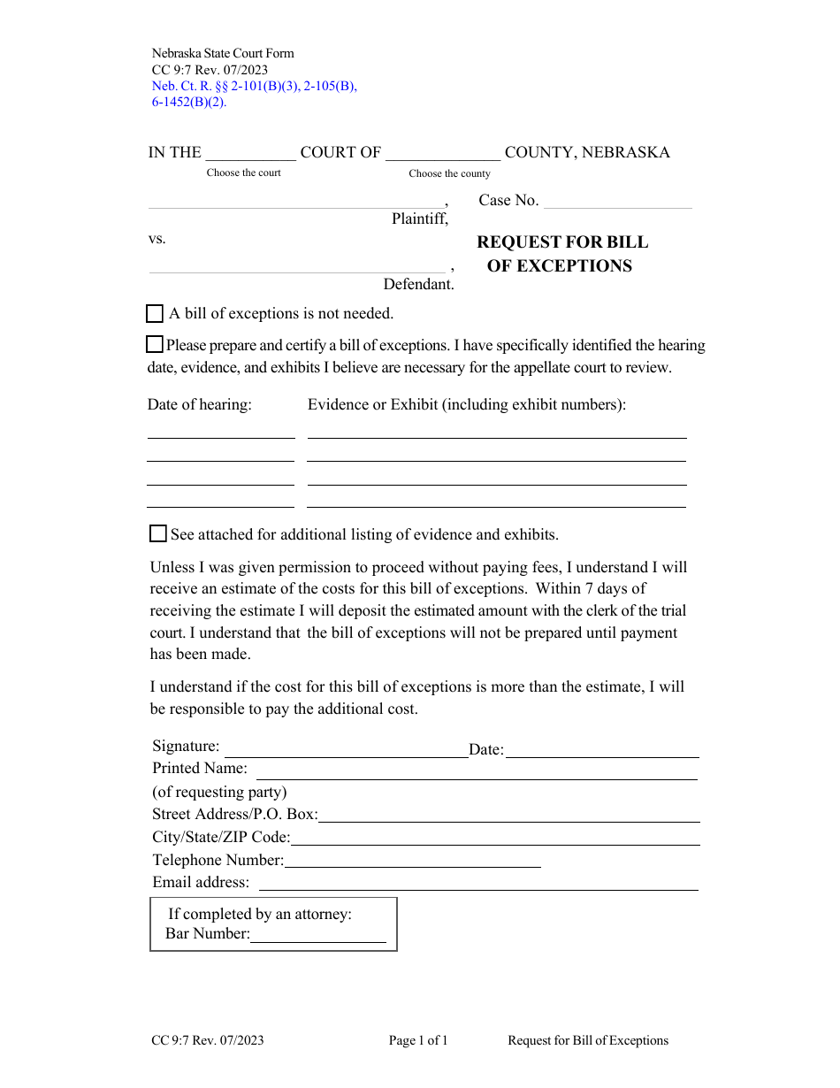 Form CC9:7 - Fill Out, Sign Online and Download Fillable PDF, Nebraska ...