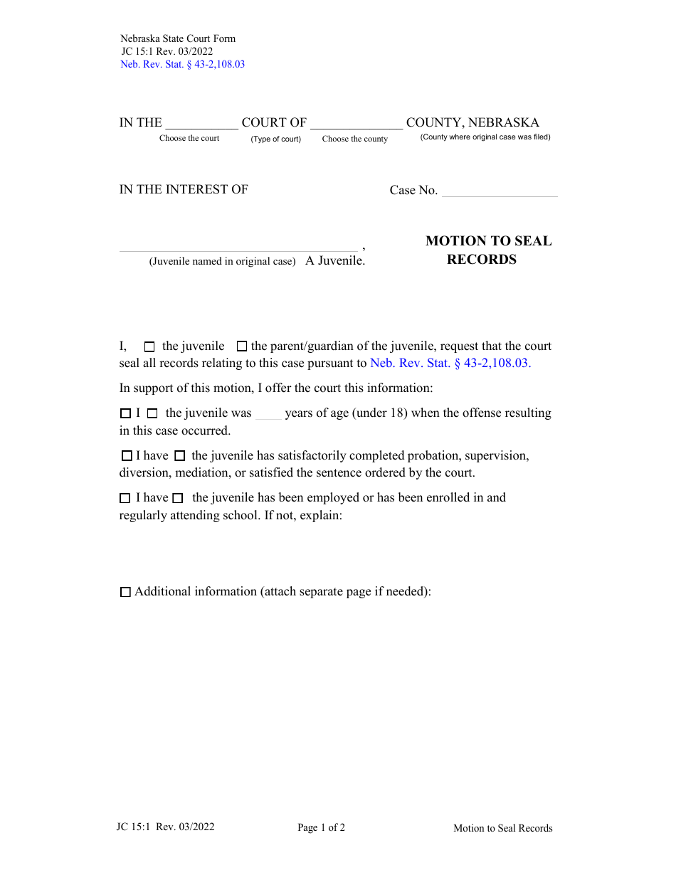 Form JC15:1 - Fill Out, Sign Online and Download Fillable PDF, Nebraska ...