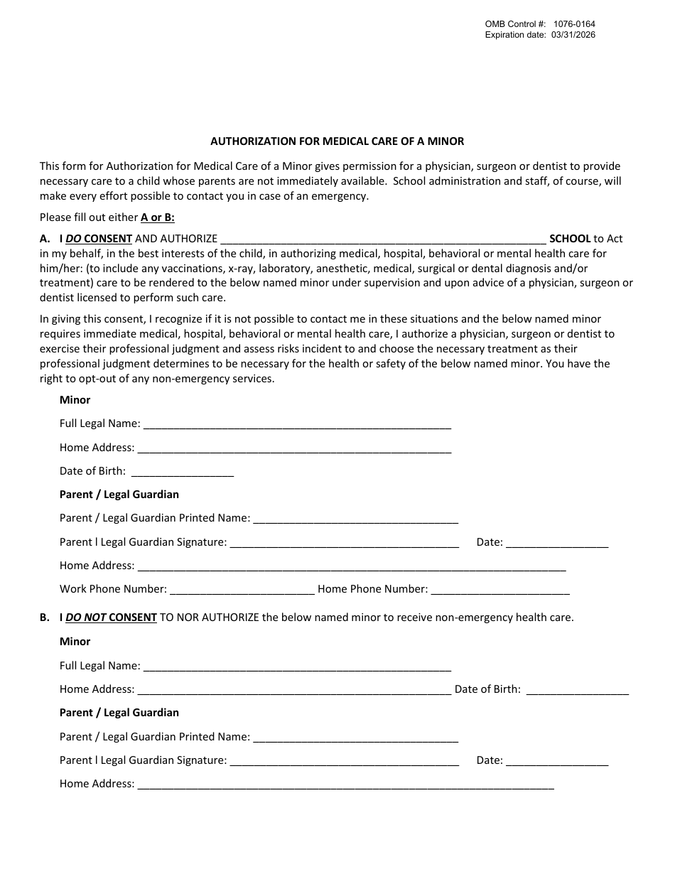 Authorization for Medical Care of a Minor - Fill Out, Sign Online and ...