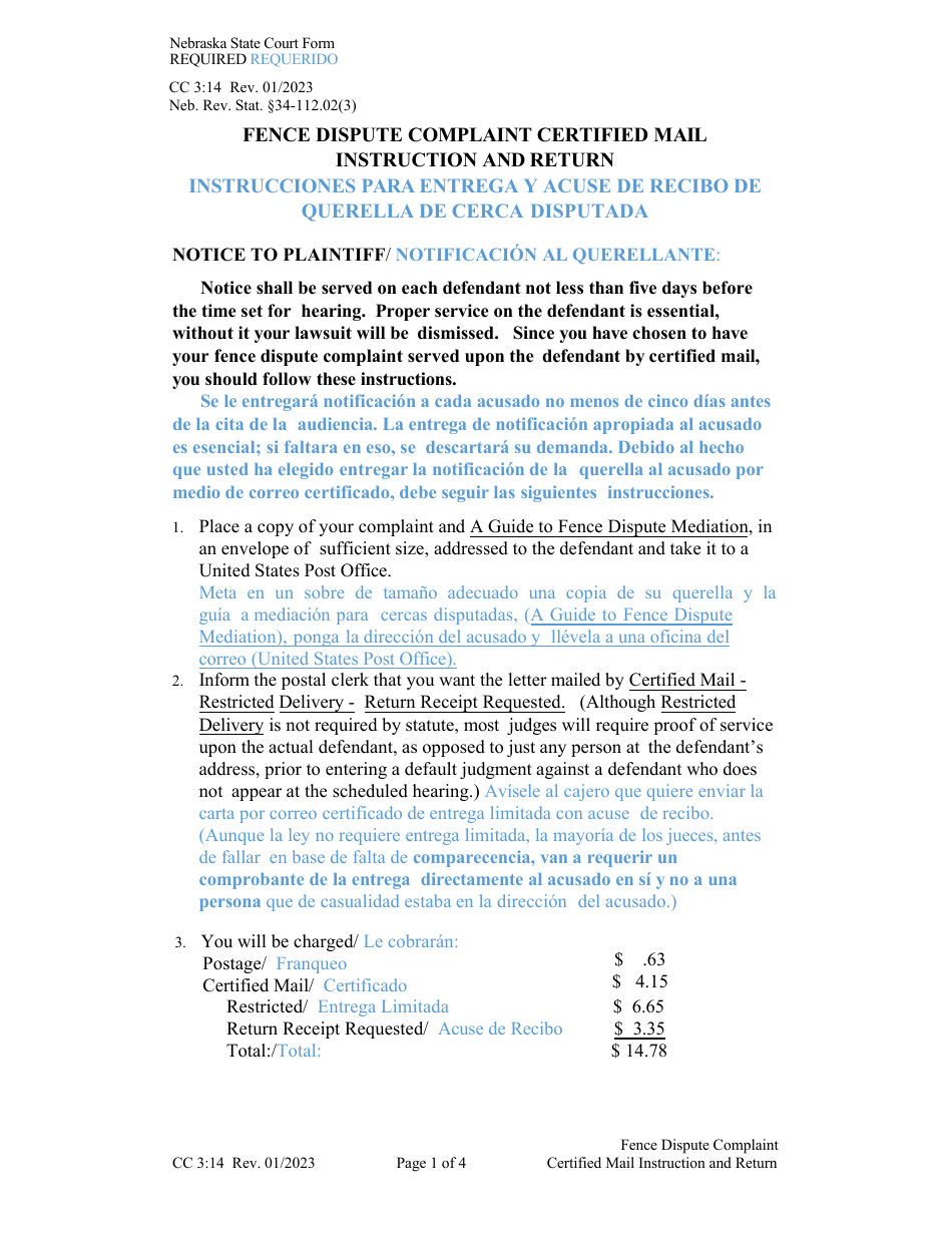 Form CC3:14 - Fill Out, Sign Online and Download Fillable PDF, Nebraska ...