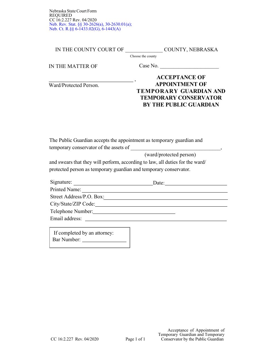 Form CC16:2.227 Download Fillable PDF or Fill Online Acceptance of ...