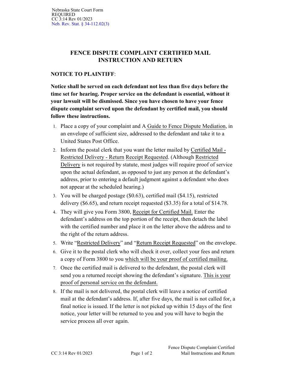 Form CC3:14 - Fill Out, Sign Online and Download Fillable PDF, Nebraska ...