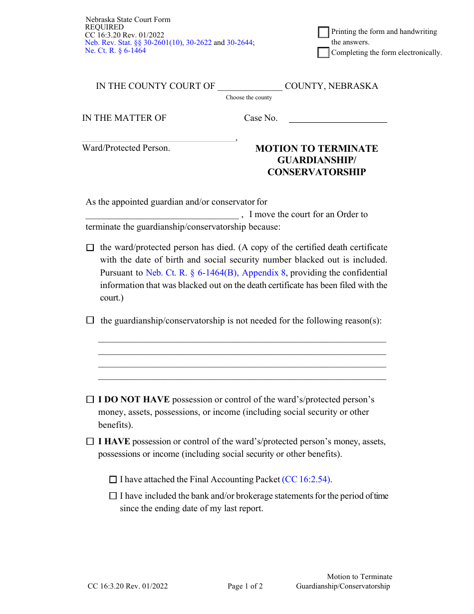 Form CC16:3.20 Download Fillable PDF or Fill Online Motion to Terminate ...
