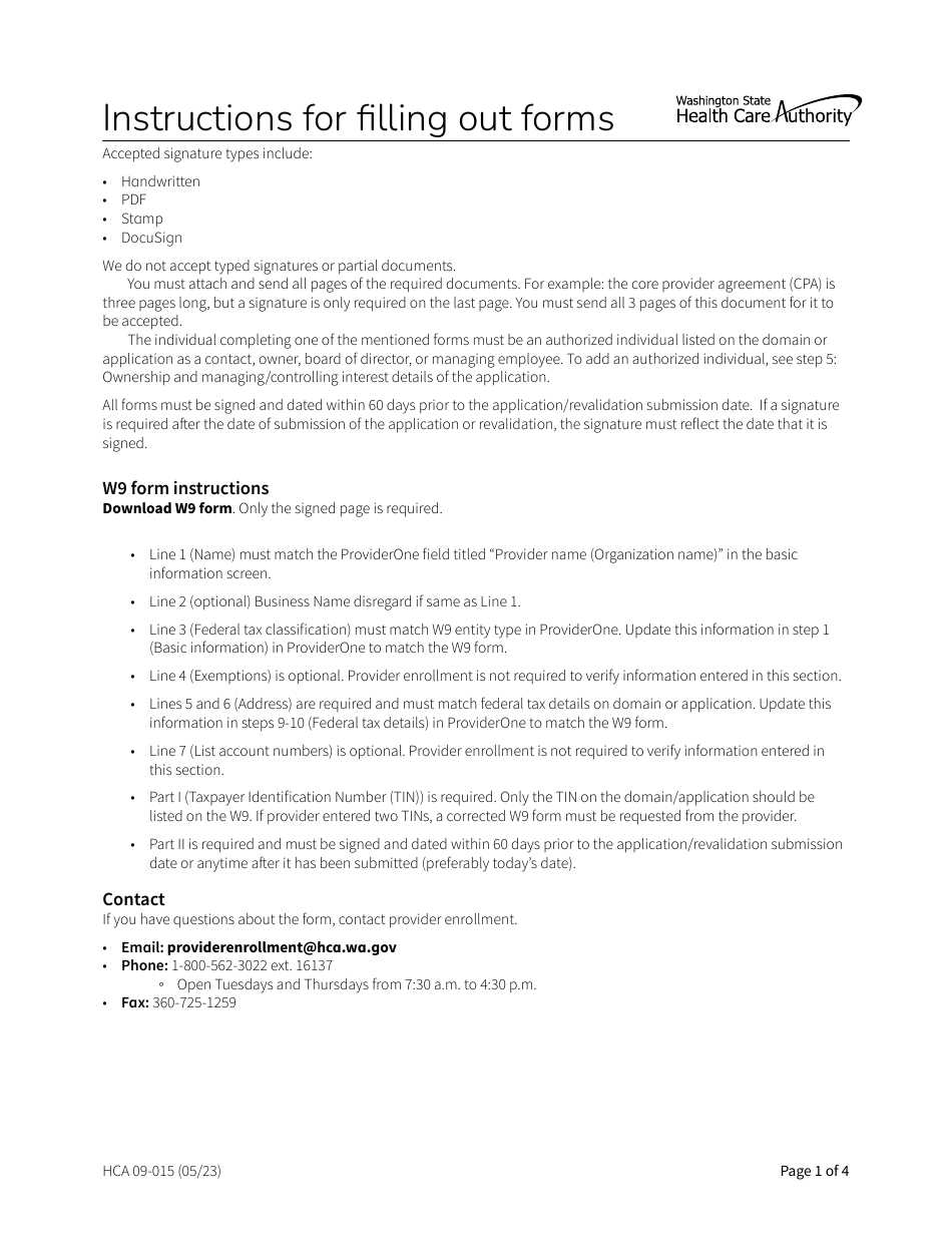 Form HCA09-015 - Fill Out, Sign Online and Download Fillable PDF ...