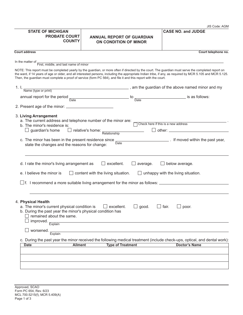Form PC654 Download Fillable PDF or Fill Online Annual Report of ...