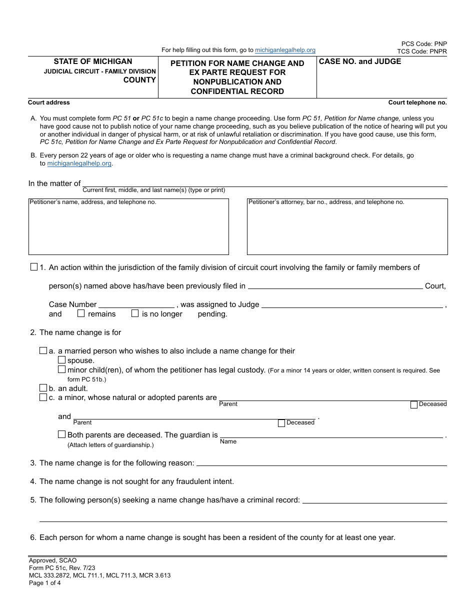 Form PC51C - Fill Out, Sign Online and Download Fillable PDF, Michigan ...