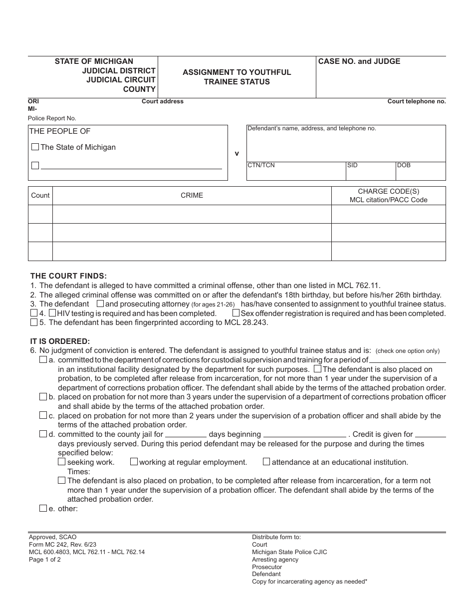 Form MC242 - Fill Out, Sign Online and Download Fillable PDF, Michigan ...