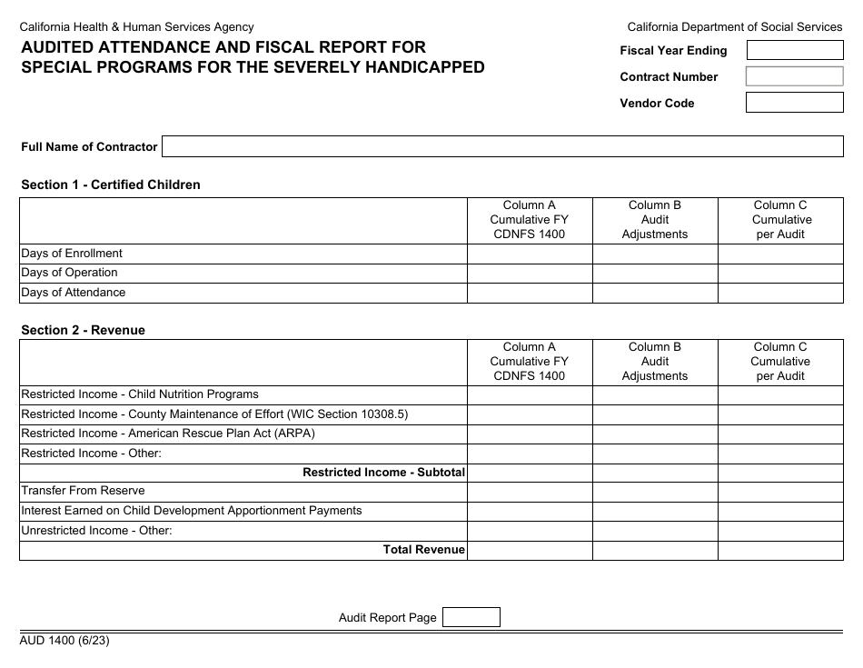 Form AUD1400 Download Fillable PDF or Fill Online Audited Attendance ...