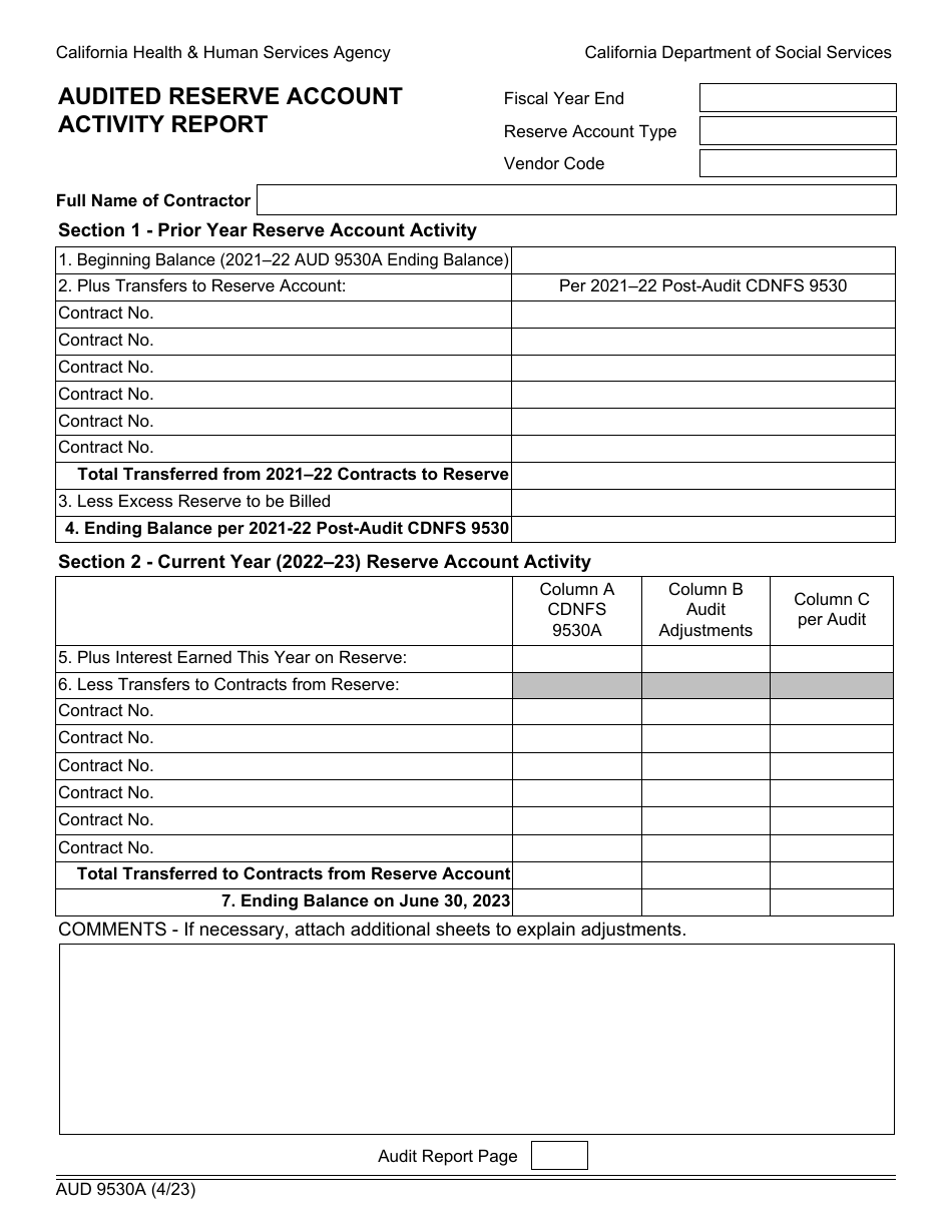 Form AUD9530A Download Fillable PDF or Fill Online Audited Reserve ...
