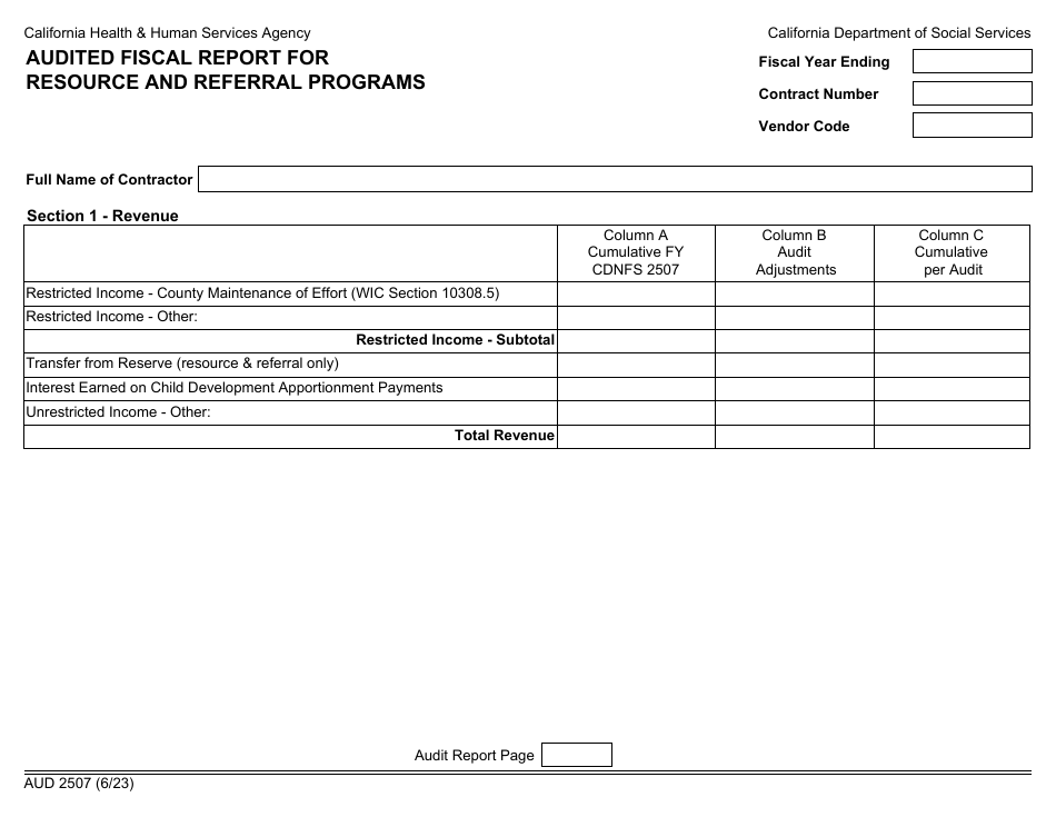 Form AUD2507 Download Fillable PDF or Fill Online Audited Fiscal Report ...