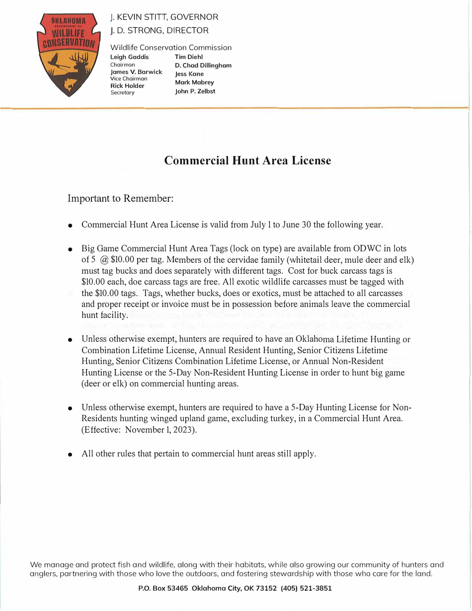 Oklahoma Application for Commercial Hunting Area License - Fill Out ...