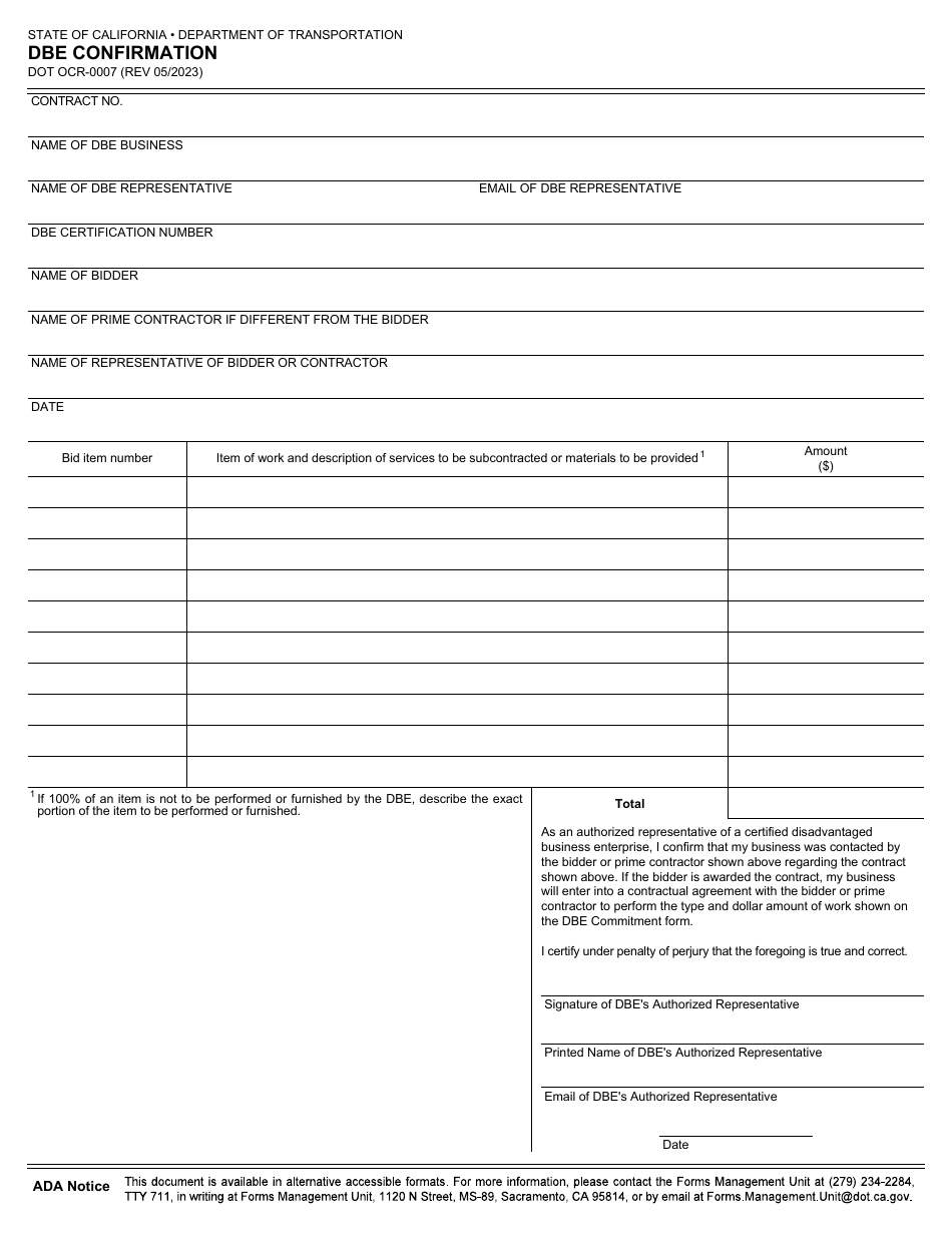 Form DOT OCR-007 - Fill Out, Sign Online and Download Fillable PDF ...