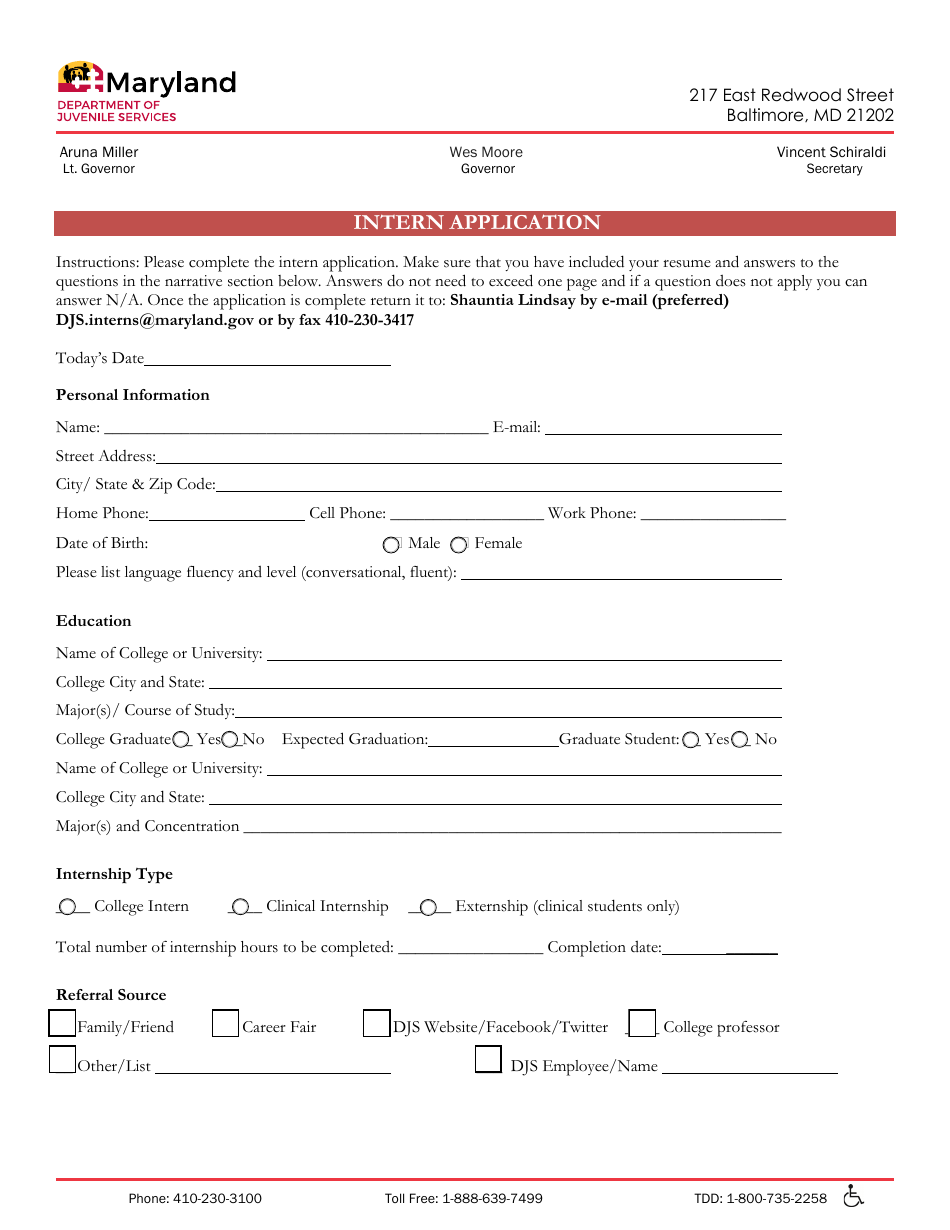 Maryland Intern Application - Fill Out, Sign Online and Download PDF ...