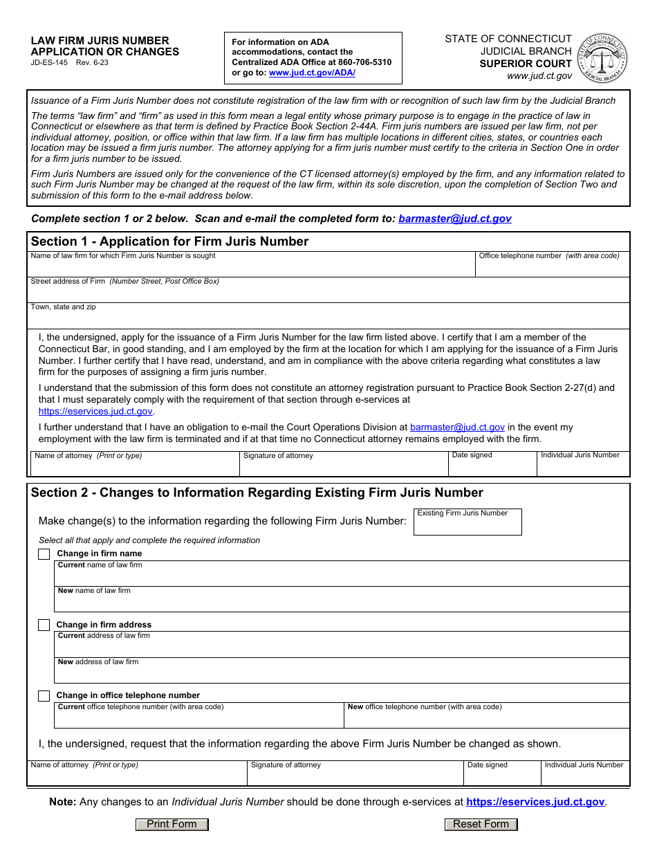 Form JD-ES-145 Download Fillable PDF or Fill Online Law Firm Juris ...