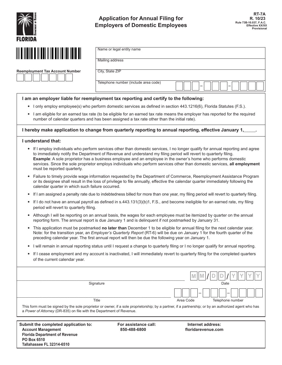 Form RT-7A Download Printable PDF or Fill Online Application for Annual ...