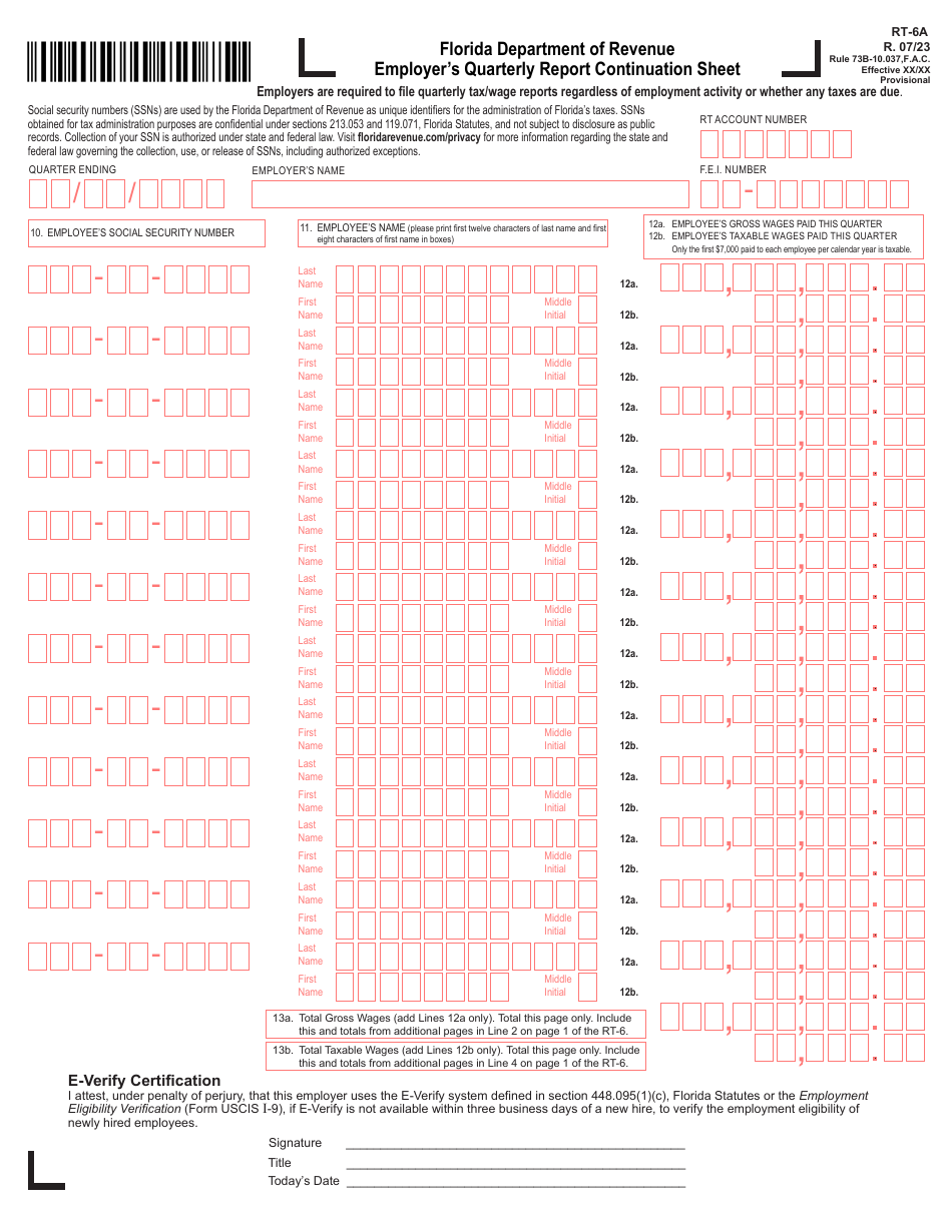 Form RT-6A Download Printable PDF or Fill Online Employer's Quarterly ...