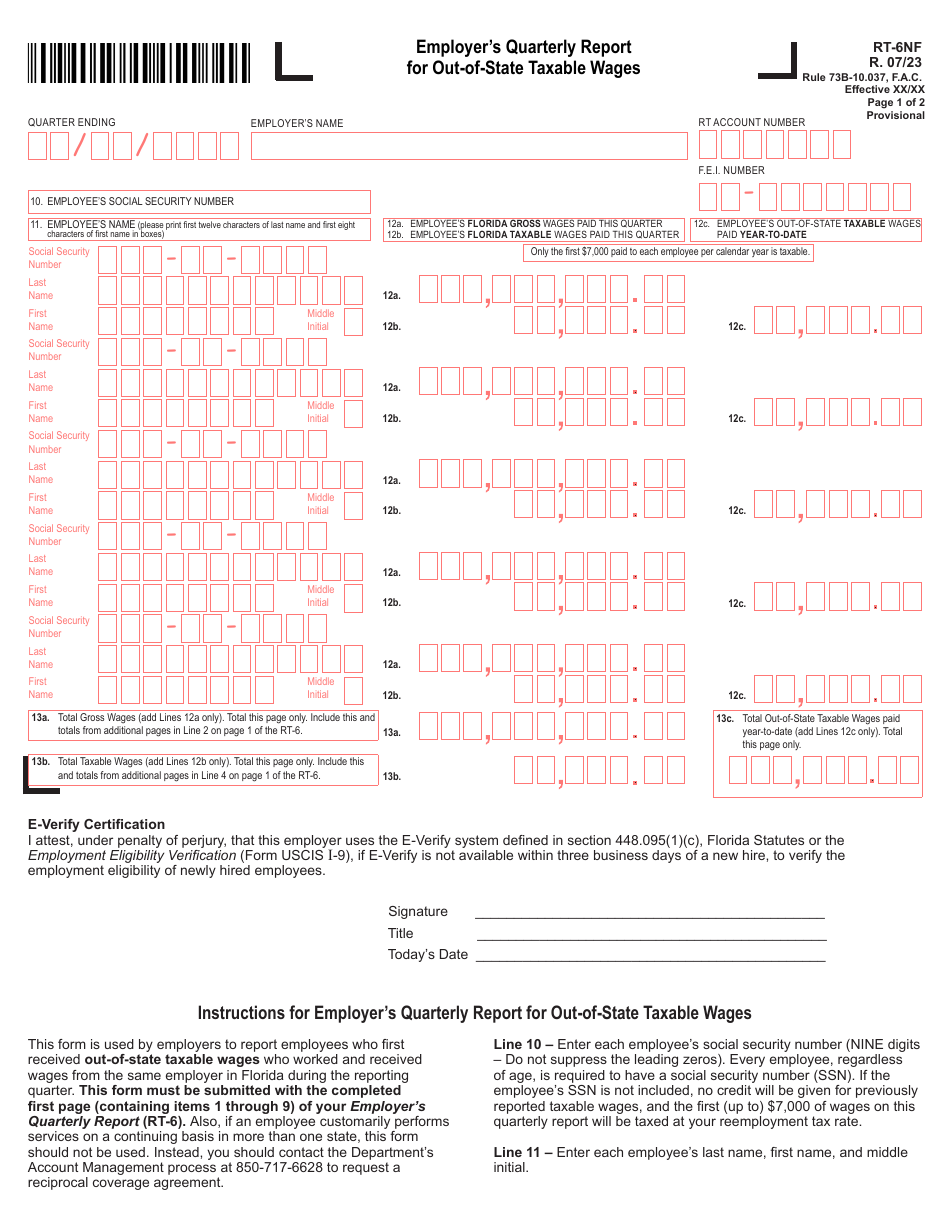 Form RT-6NF Download Printable PDF or Fill Online Employer's Quarterly ...