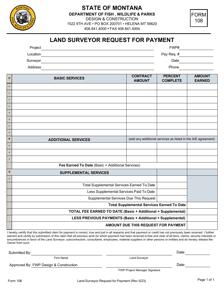 Form 108 - Fill Out, Sign Online and Download Fillable PDF, Montana ...