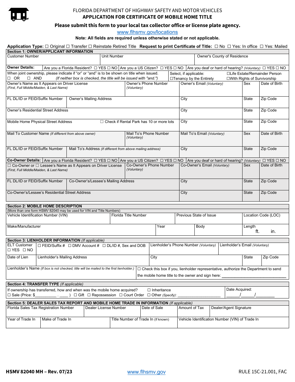 Form HSMV82040 MH - Fill Out, Sign Online and Download Fillable PDF ...