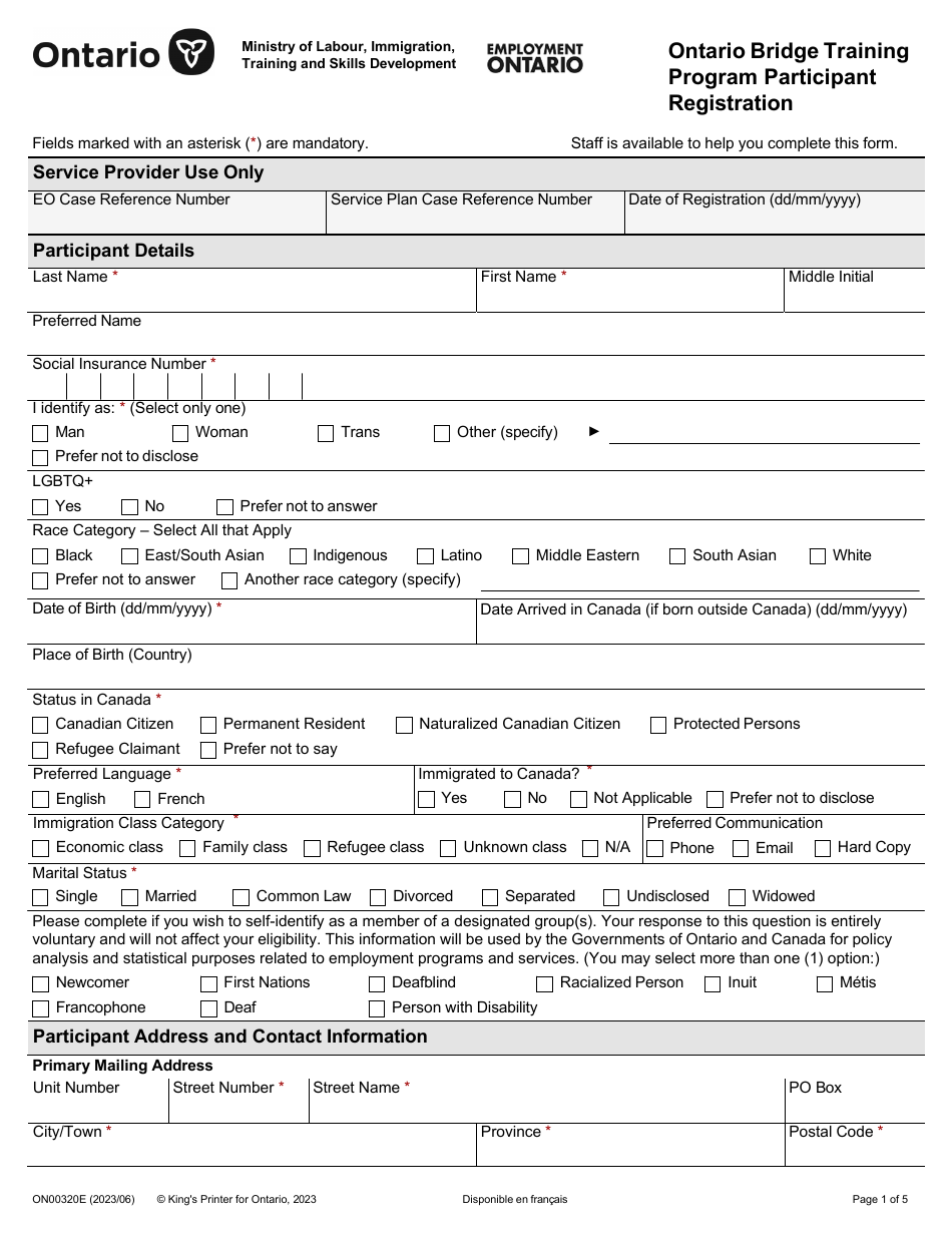 Form ON00320E - Fill Out, Sign Online and Download Fillable PDF ...
