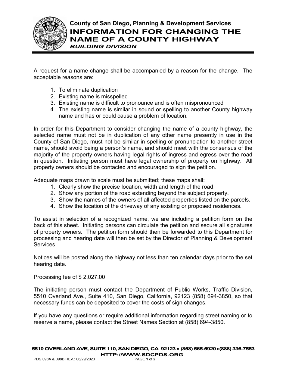 Form PDS098A (PDS098B) Download Printable PDF or Fill Online Change the ...