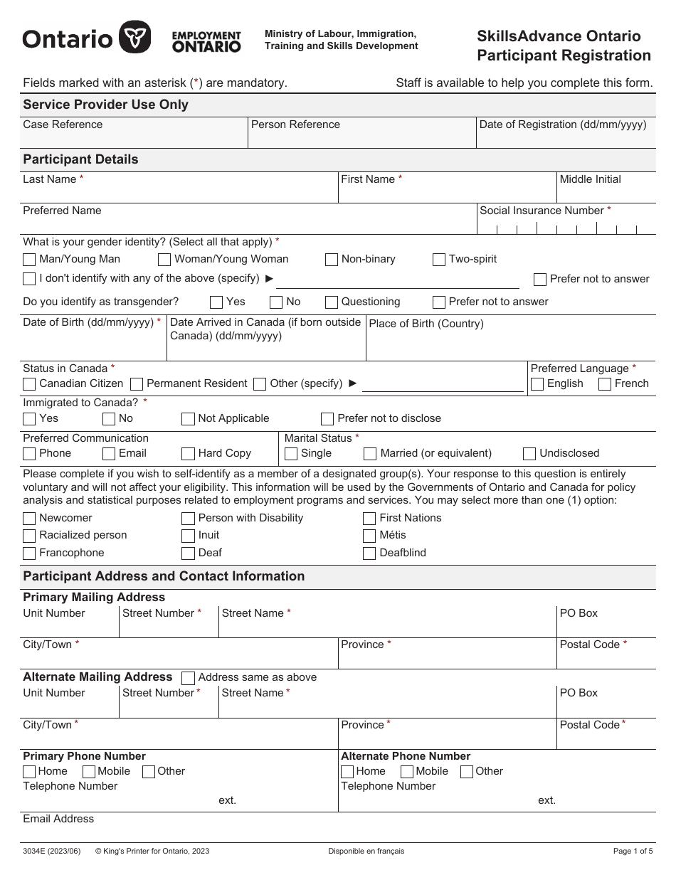 Form 3034E Download Fillable PDF or Fill Online Skillsadvance Ontario ...