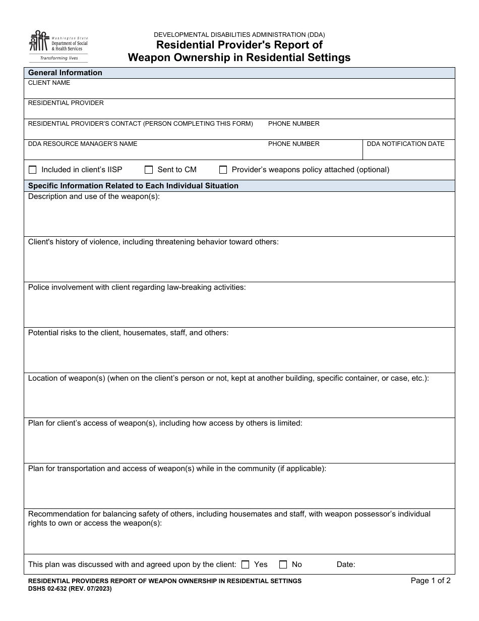 DSHS Form 02-632 Download Printable PDF or Fill Online Residential ...